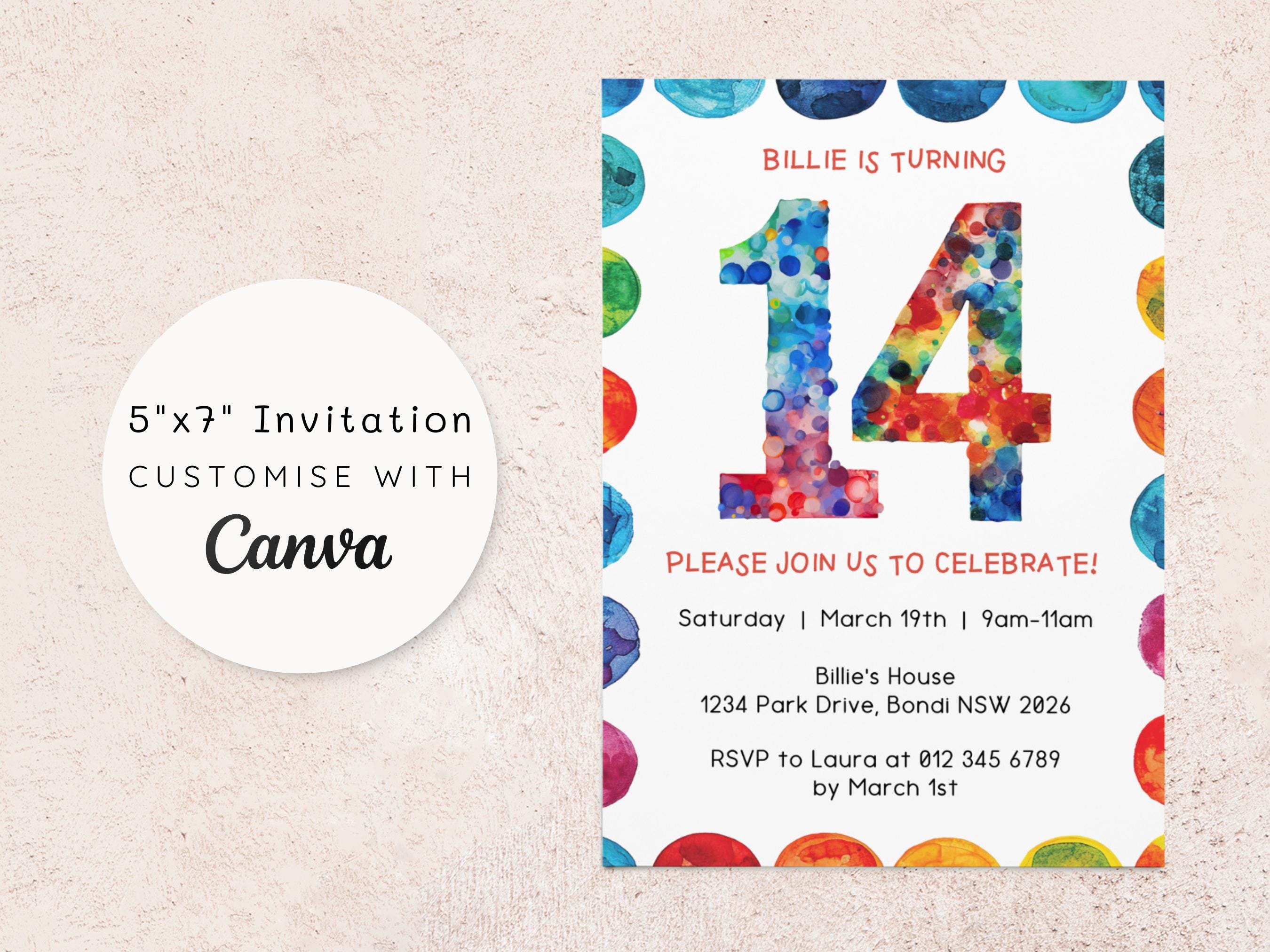 Editable 14th Birthday Invitation | Instant Digital Download | Number ...