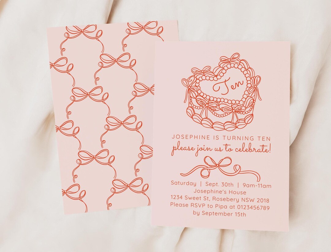 Editable 10th Heart Cake Invitation | Tenth Birthday Instant Digital ...
