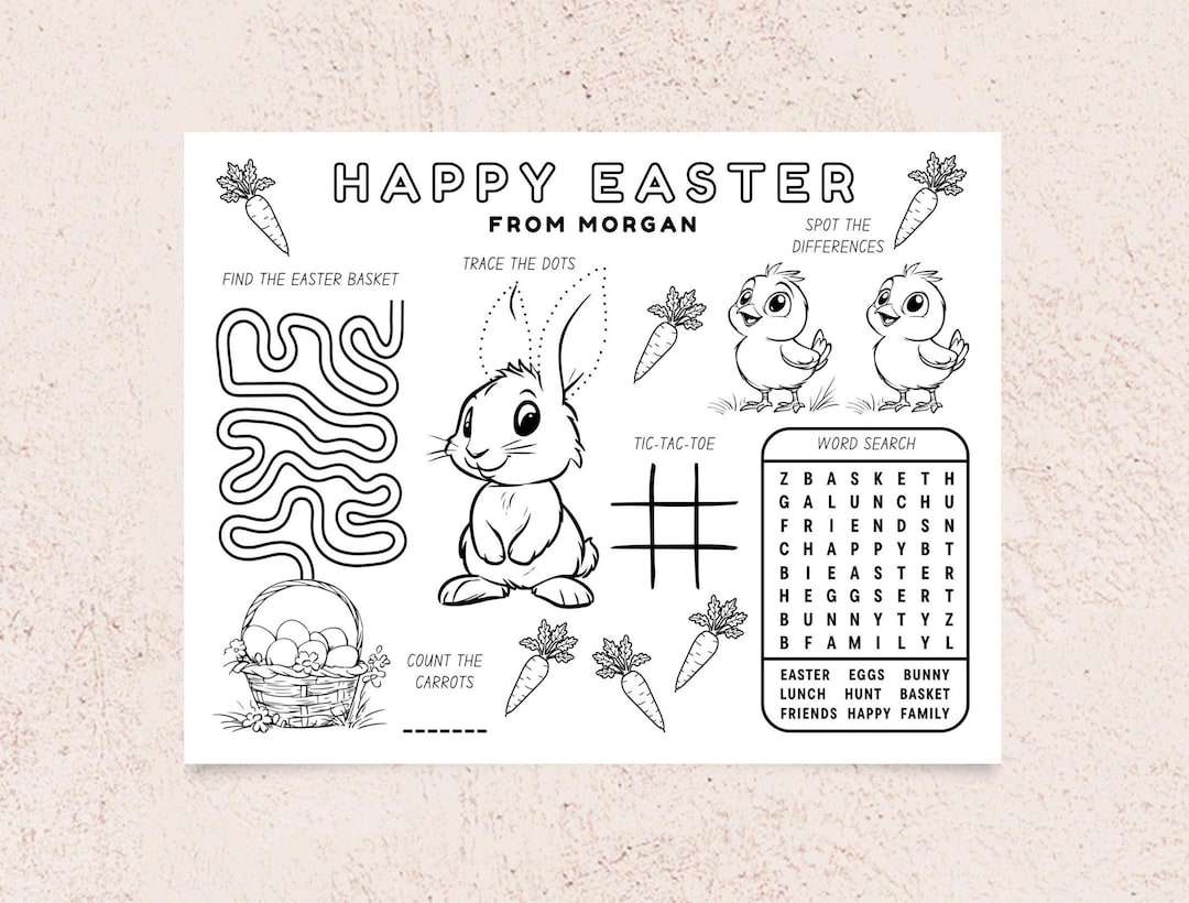 EDITABLE Easter Kids Activity Placemat | School Class Gift | Instant ...