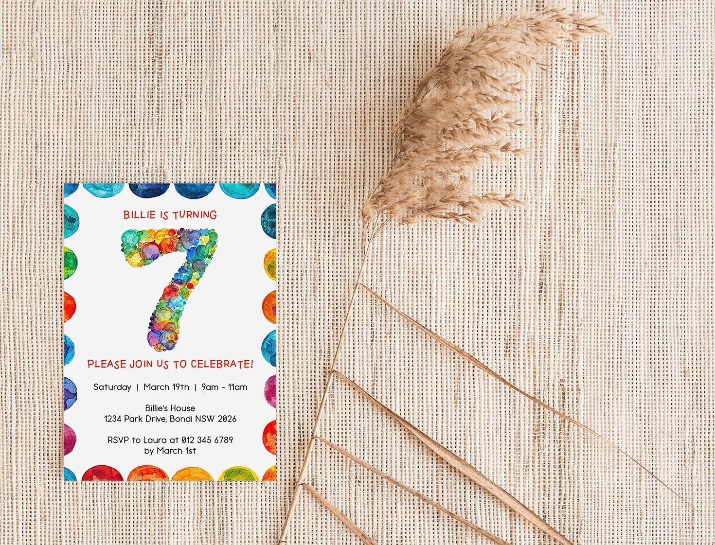 EDITABLE Seventh Birthday Invitation | Instant Digital Download ...