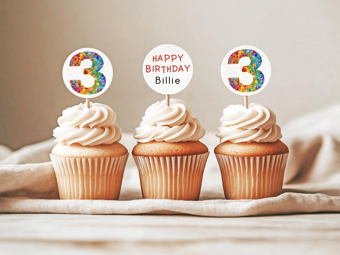 Editable Number 3 Cupcake Topper | Instant Digital Download | Children ...