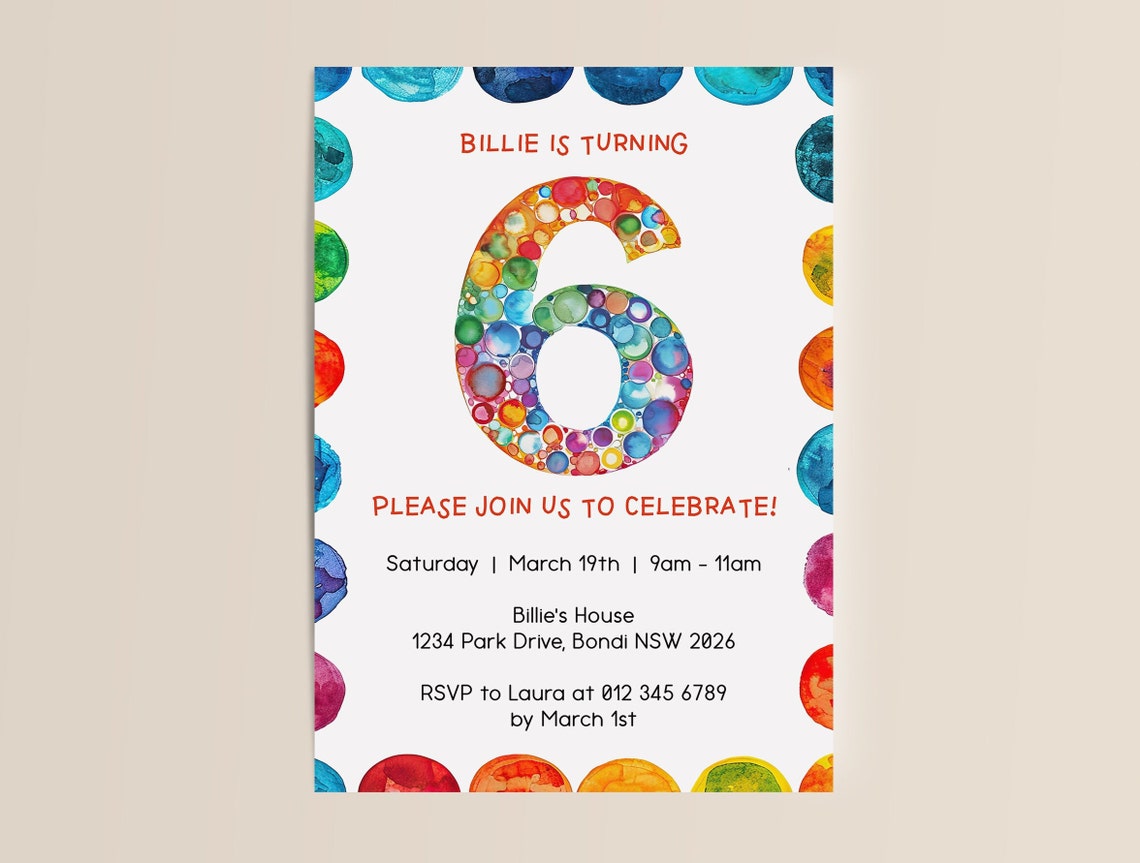 Sixth Birthday Invitation Instant Digital Download Editable Template ...