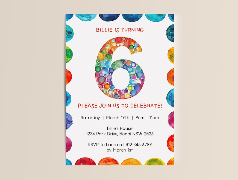 Sixth Birthday Invitation Instant Digital Download Editable Template ...