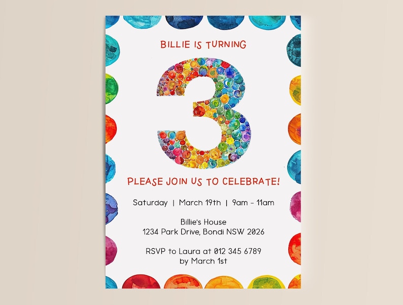 Third Birthday Invitation | Instant Digital Download | Editable ...