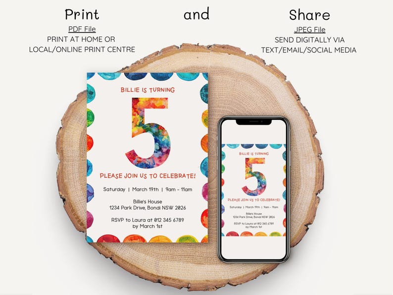 EDITABLE Fifth Birthday Invitation | Instant Digital Download | Number ...