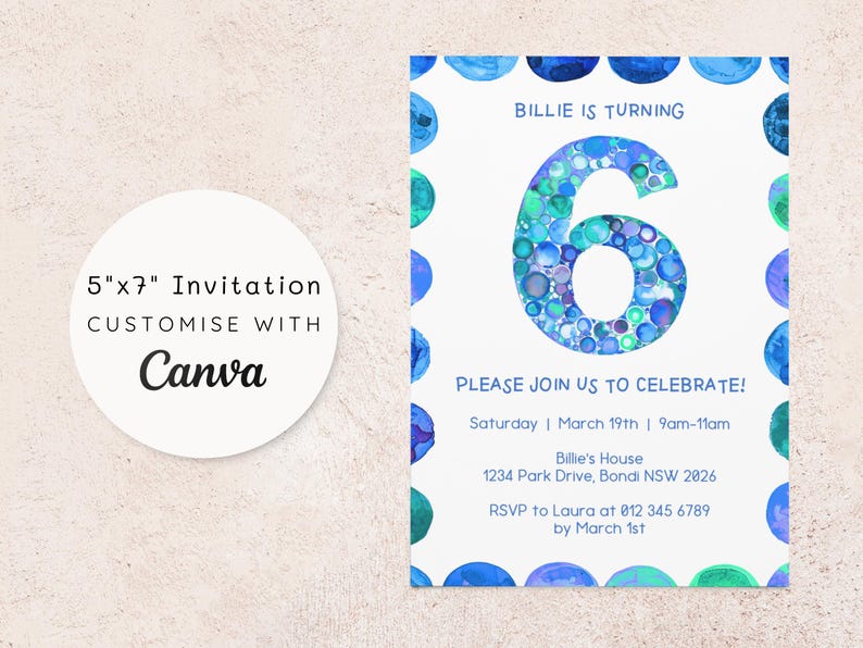 Editable 6th Birthday Invitation | Instant Digital Download | Blue ...