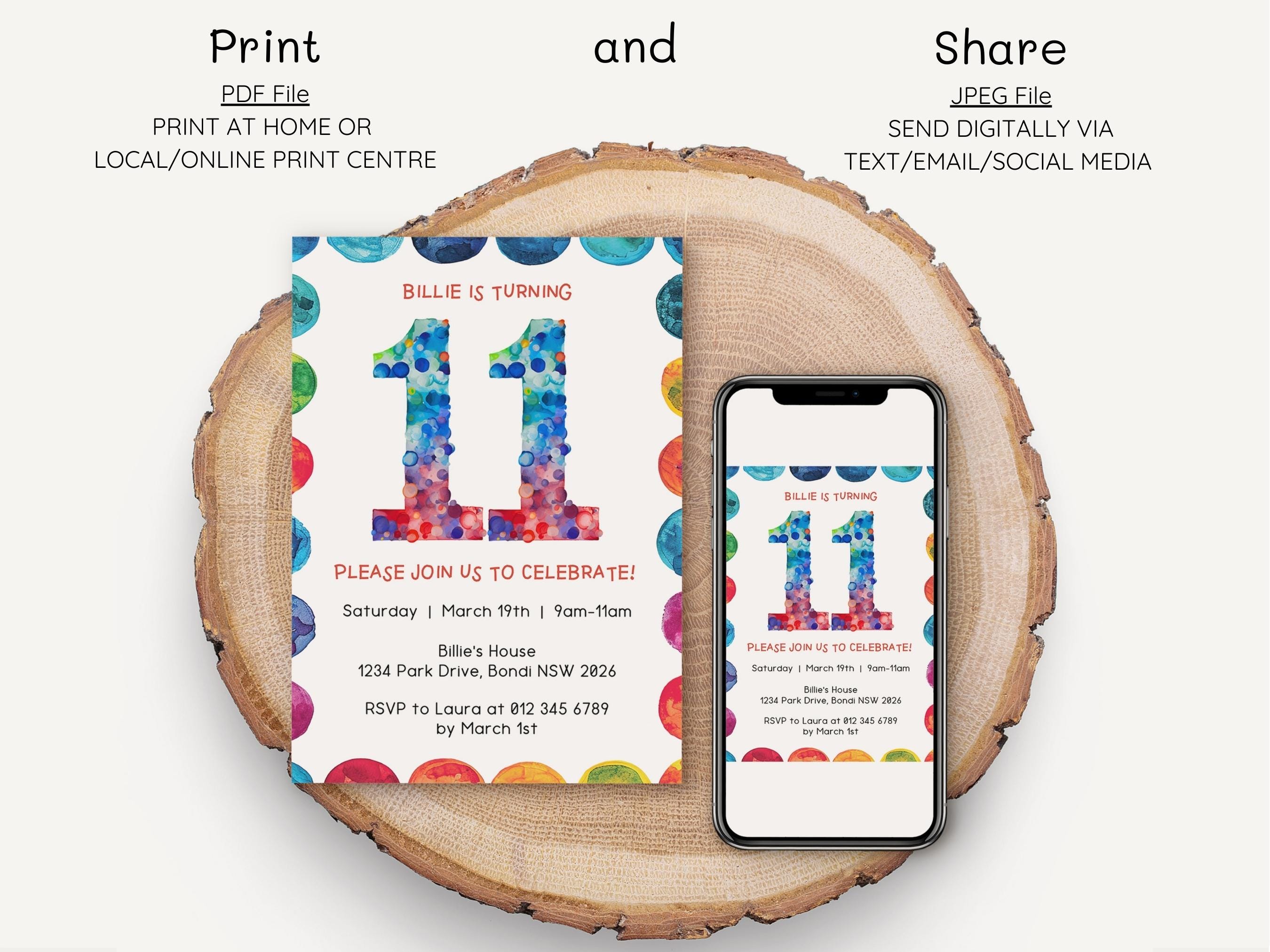 EDITABLE Eleventh Birthday Invitation | Instant Digital Download ...