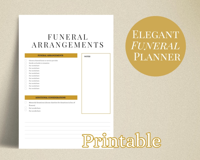 Funeral Service Planner Printable Digital Download Celebration of Life ...