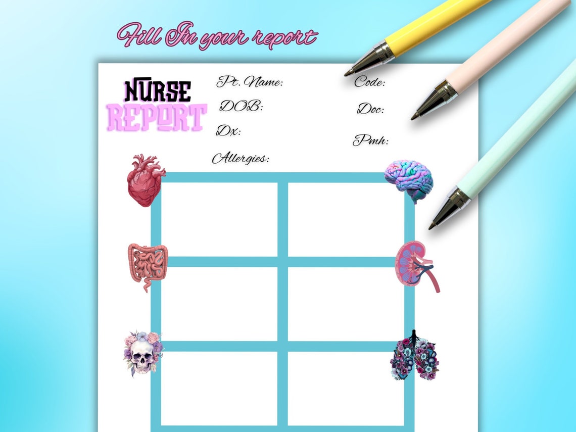 Printable Nurse Report Sheet Nurse Brain Sheet Skilled Nursing Tool ...
