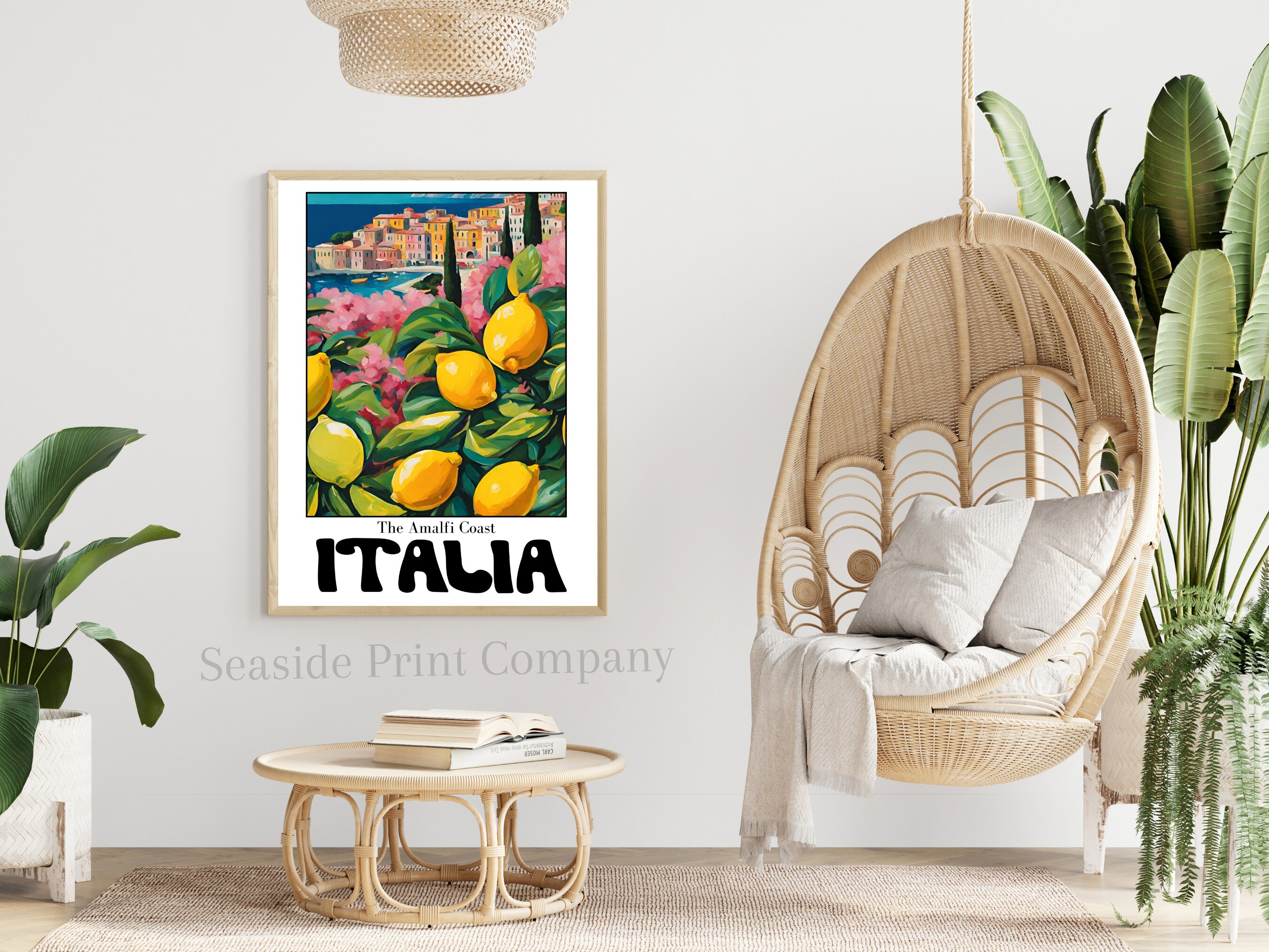 Amalfi Coast Italy Digital Printable Wall Art Yellow Gold & Pink's ...