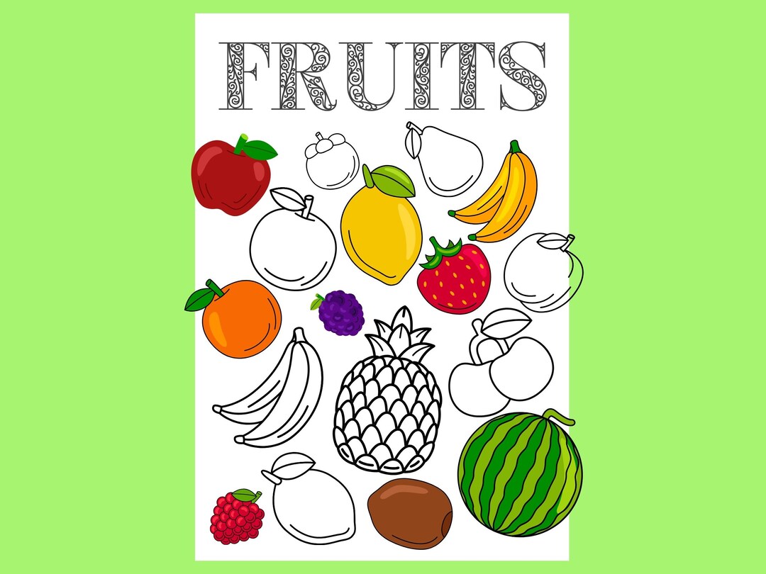 FRUITS Coloring 20 Pages for Kids, Simple Coloring Page, Homeschool ...