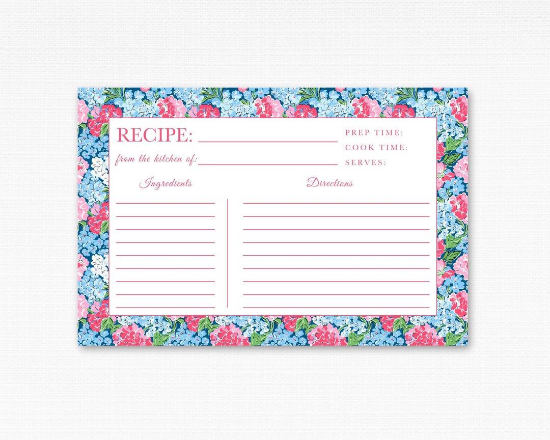 Preppy Hydrangea Recipe Cards Perfect for Your Recipe Box, 3-ring ...