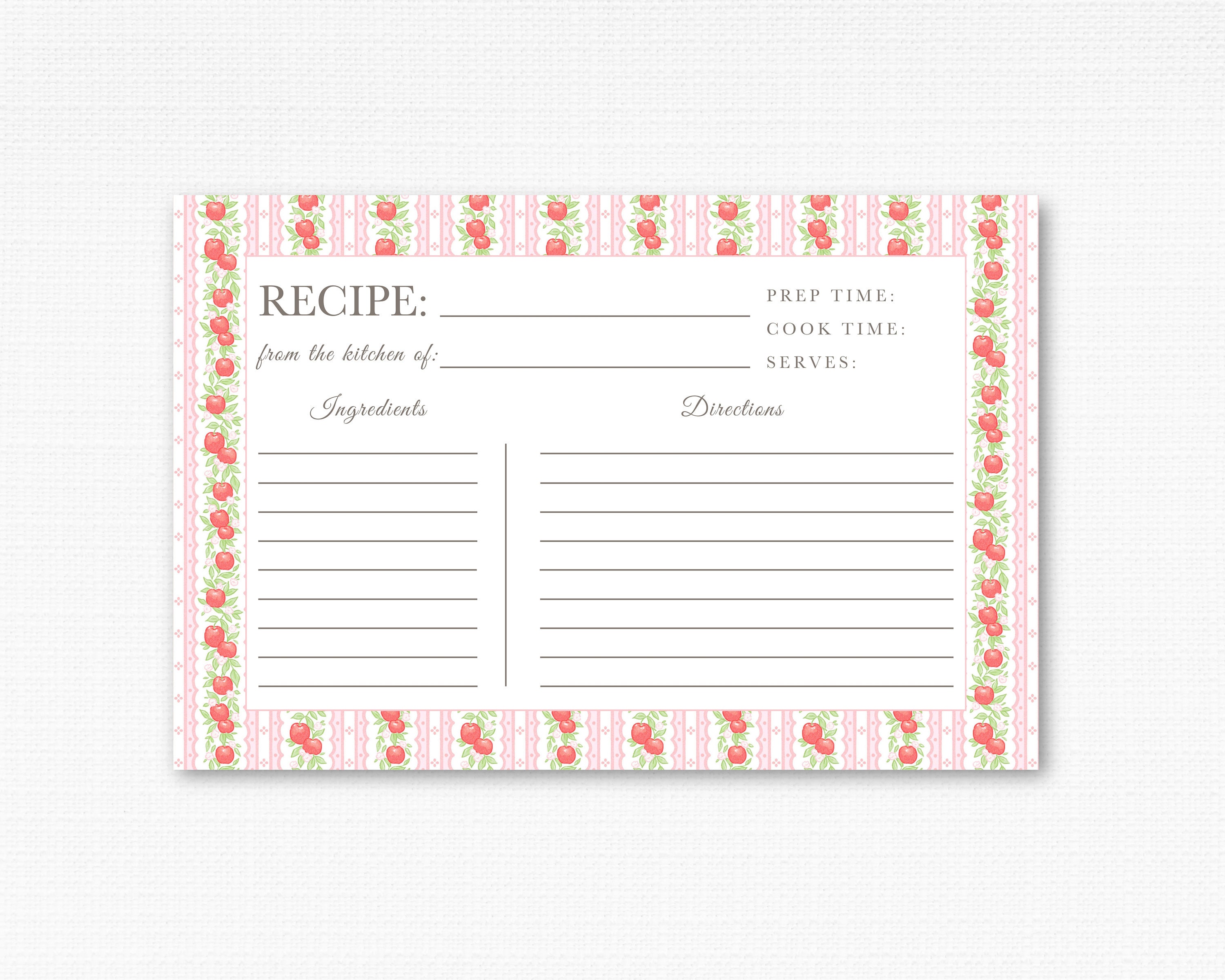 Apple Recipe Cards, Cute Fruit Design is Perfect for Your Recipe Box, 3 ...
