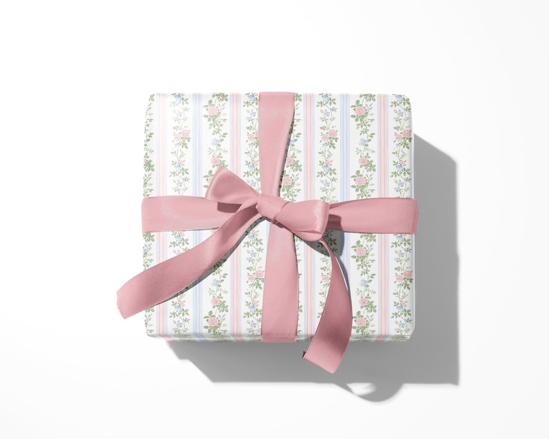 Pink & Blue Rose Floral Wrapping Paper – Vintage-inspired Gift Wrap for ...
