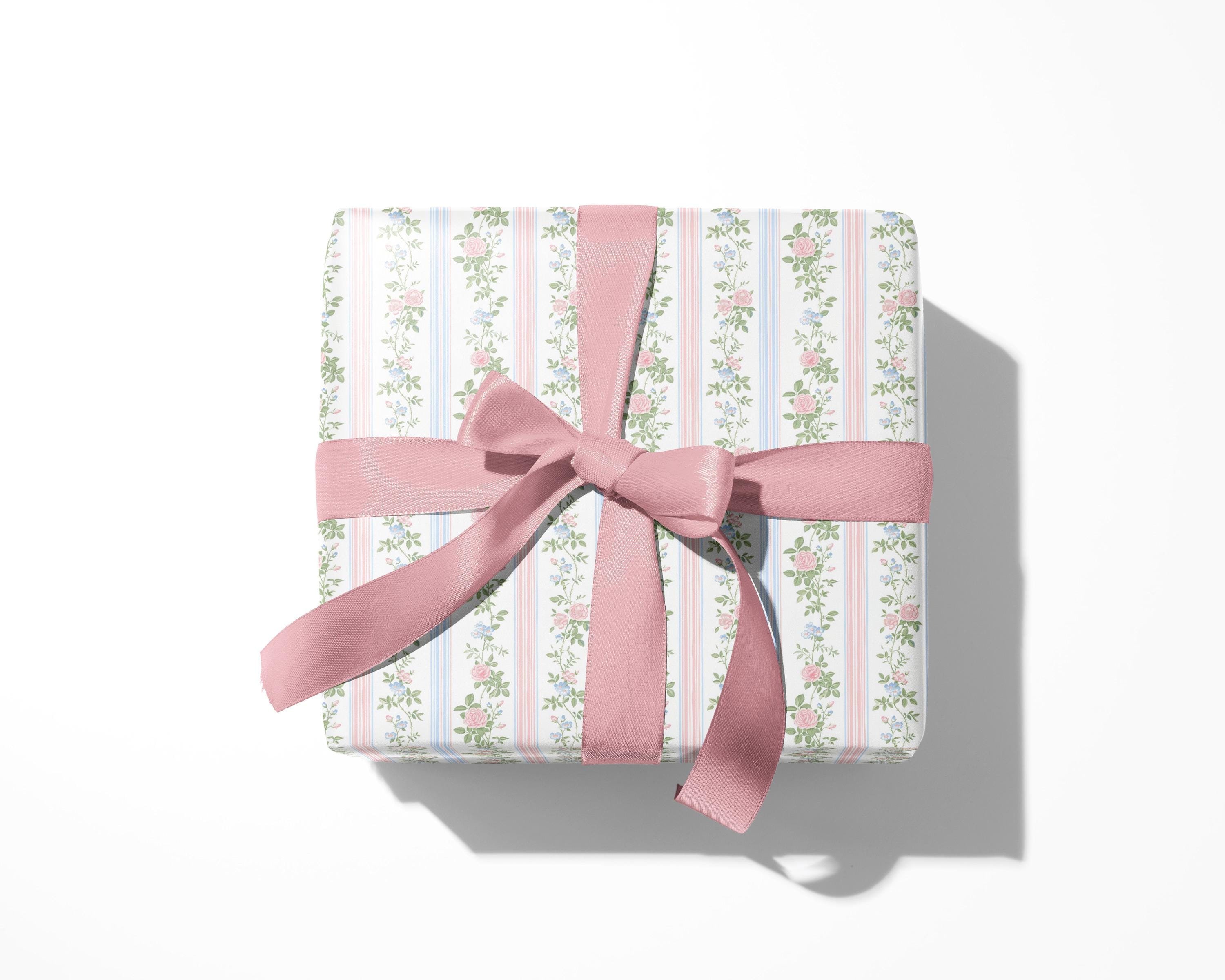 Pink & Blue Rose Floral Wrapping Paper – Vintage-inspired Gift Wrap for ...