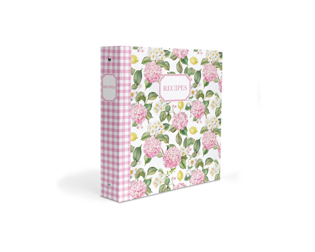 Personalized Hydrangea & Lemon Recipe Binder, 3 Ring Gingham Notebook ...