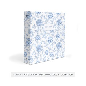 Blue Floral Recipe Cards - Watercolor Blue & White Flowers, Ideal for ...