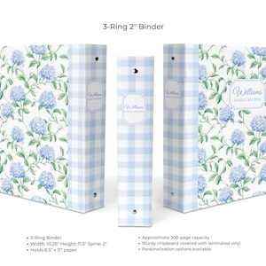 Personalized Recipe Binder – Blue Hydrangea & Gingham Recipe Book for ...