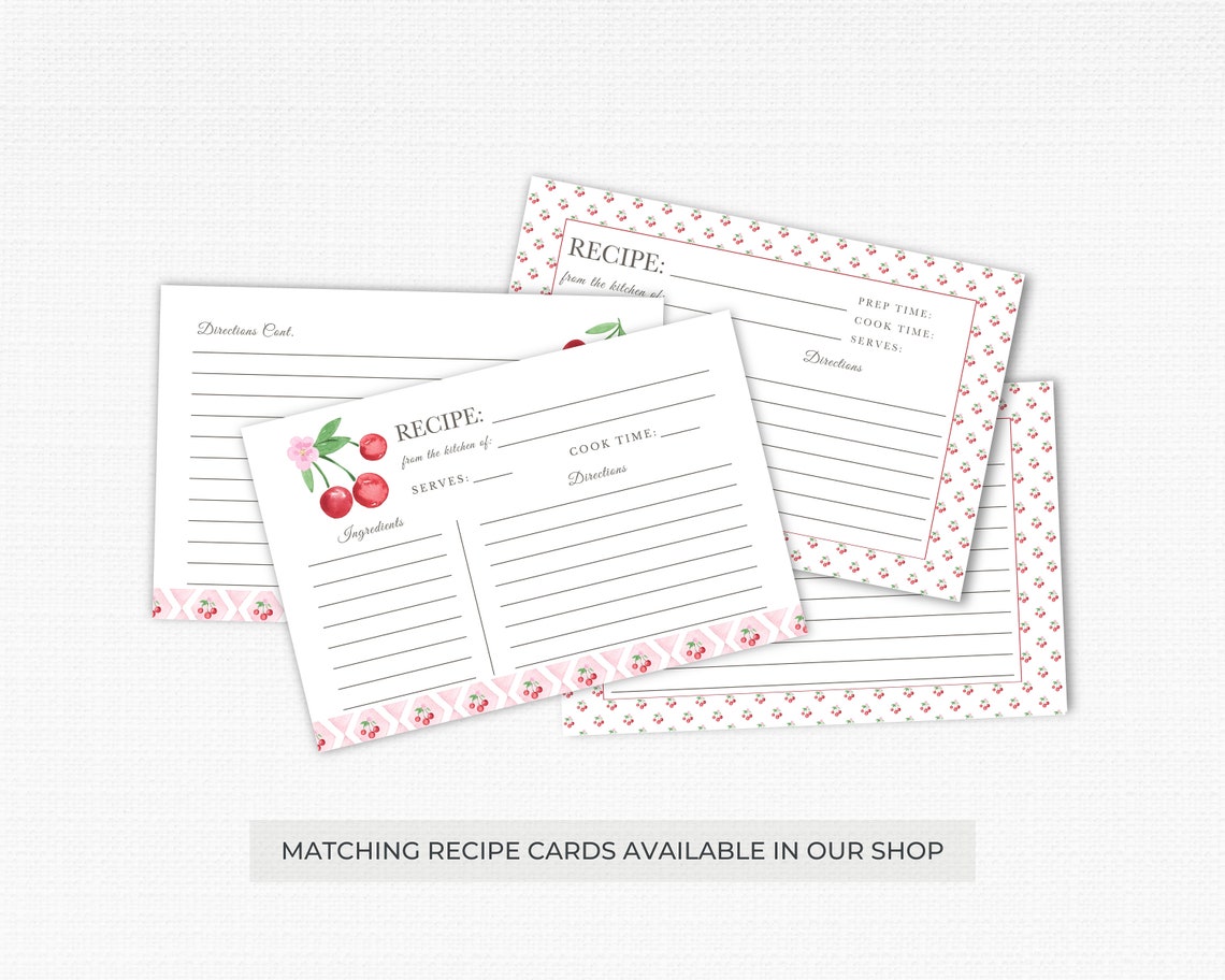 Recipe Binder Filler Paper, Cherry Recipe Binder Pages, Cherries Recipe ...