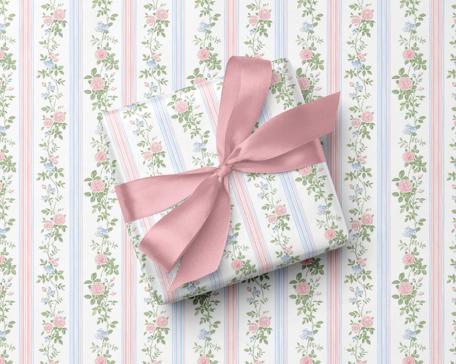 Pink & Blue Rose Floral Wrapping Paper – Vintage-inspired Gift Wrap for ...