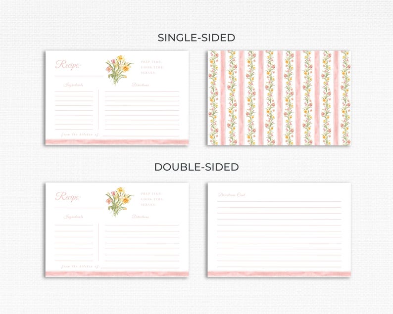 Tulip & Daffodil Recipe Cards - Ideal for Recipe Boxes, Binders ...