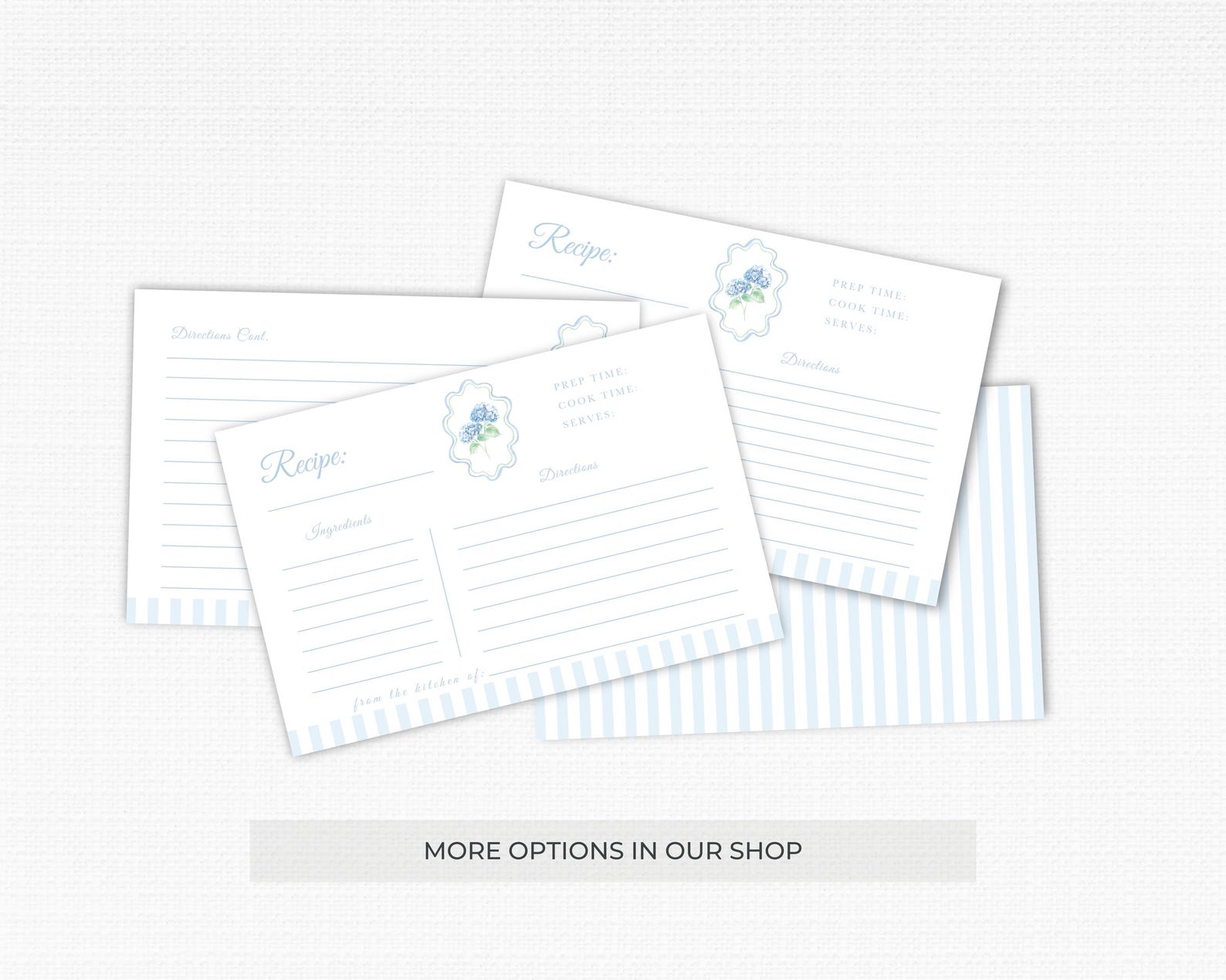 Blue Watercolor Hydrangea Recipe Cards - Ideal for Recipe Boxes ...