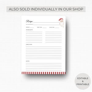 Editable Christmas Recipe Pages Fillable & Printable Holiday Santa PDF ...