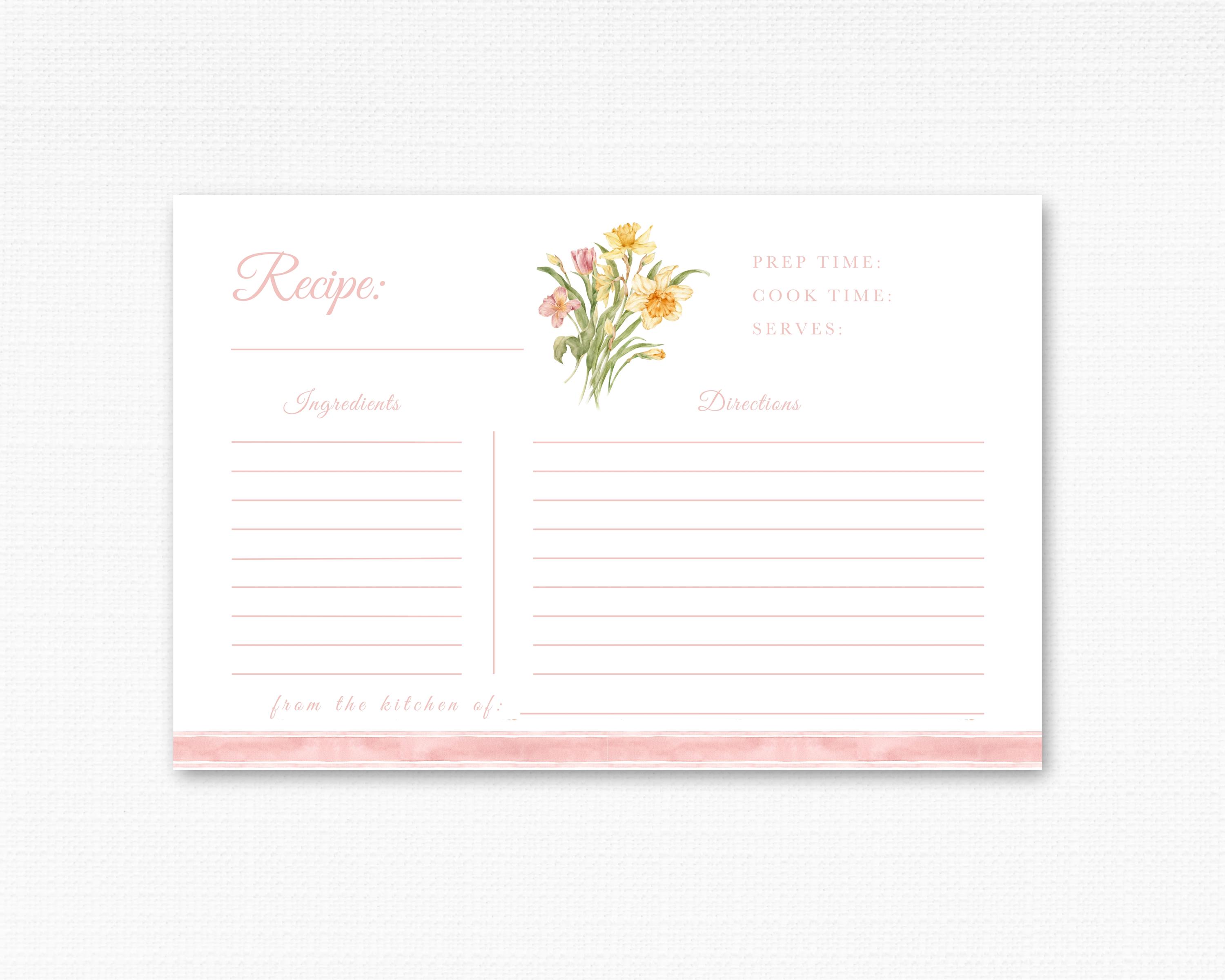 Tulip & Daffodil Recipe Cards - Ideal for Recipe Boxes, Binders ...