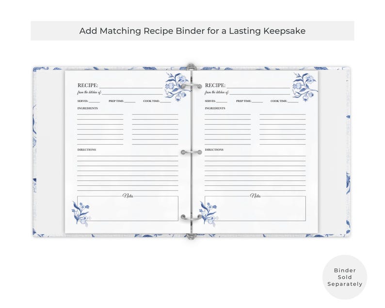 Blue Chinoiserie Recipe Binder Pages - Recipe Card Paper for ...