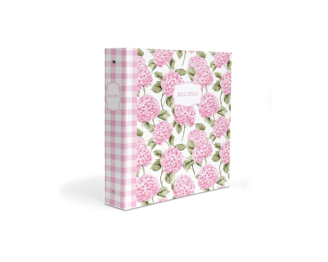 Personalized Pink Hydrangea Recipe Binder, 3 Ring Floral & Gingham ...
