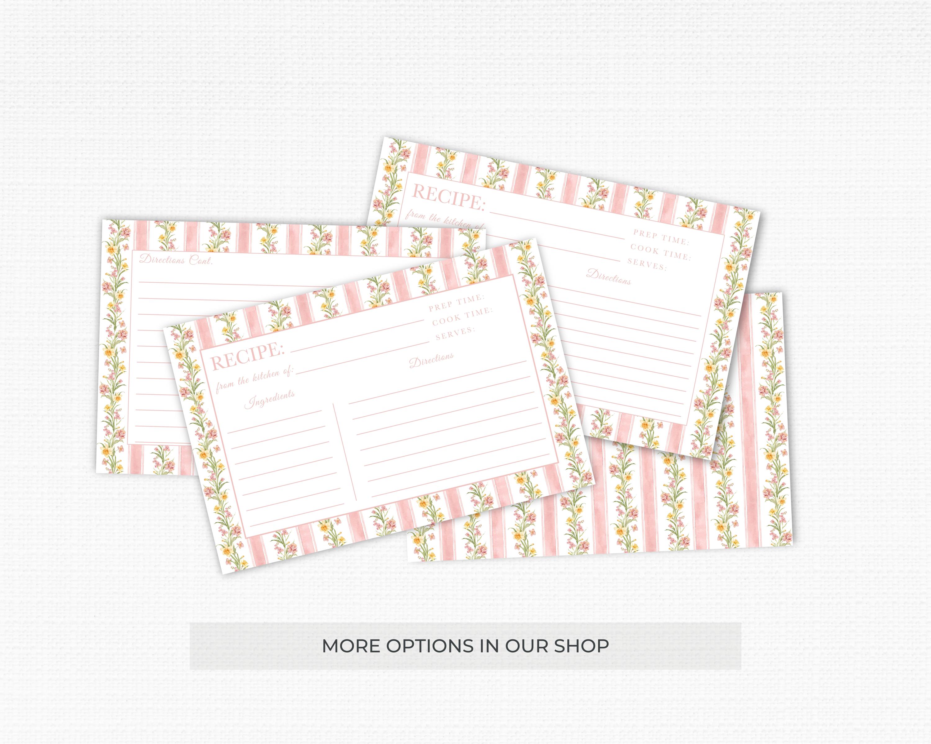 Tulip & Daffodil Recipe Cards - Ideal for Recipe Boxes, Binders ...