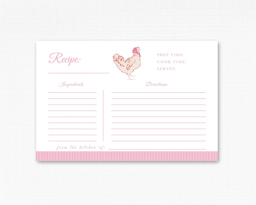 Chicken Recipe Cards | Pink Hen Design for Recipe Boxes, Binders ...