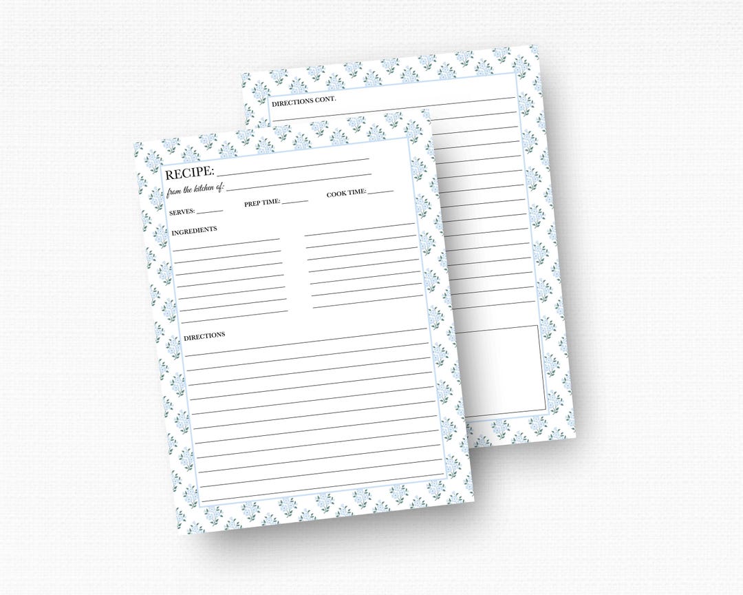 Blue Floral Recipe Binder Pages - Recipe Card Paper is Great for ...