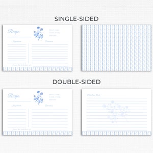 Blue & White Floral Recipe Cards - Ideal for Your Recipe Box, 3-ring ...