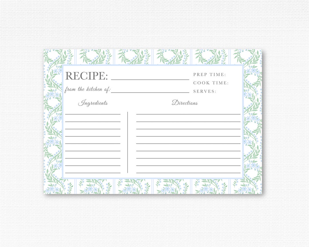 Chinoiserie Recipe Cards, Blue and Green Grandmillennial Design is ...