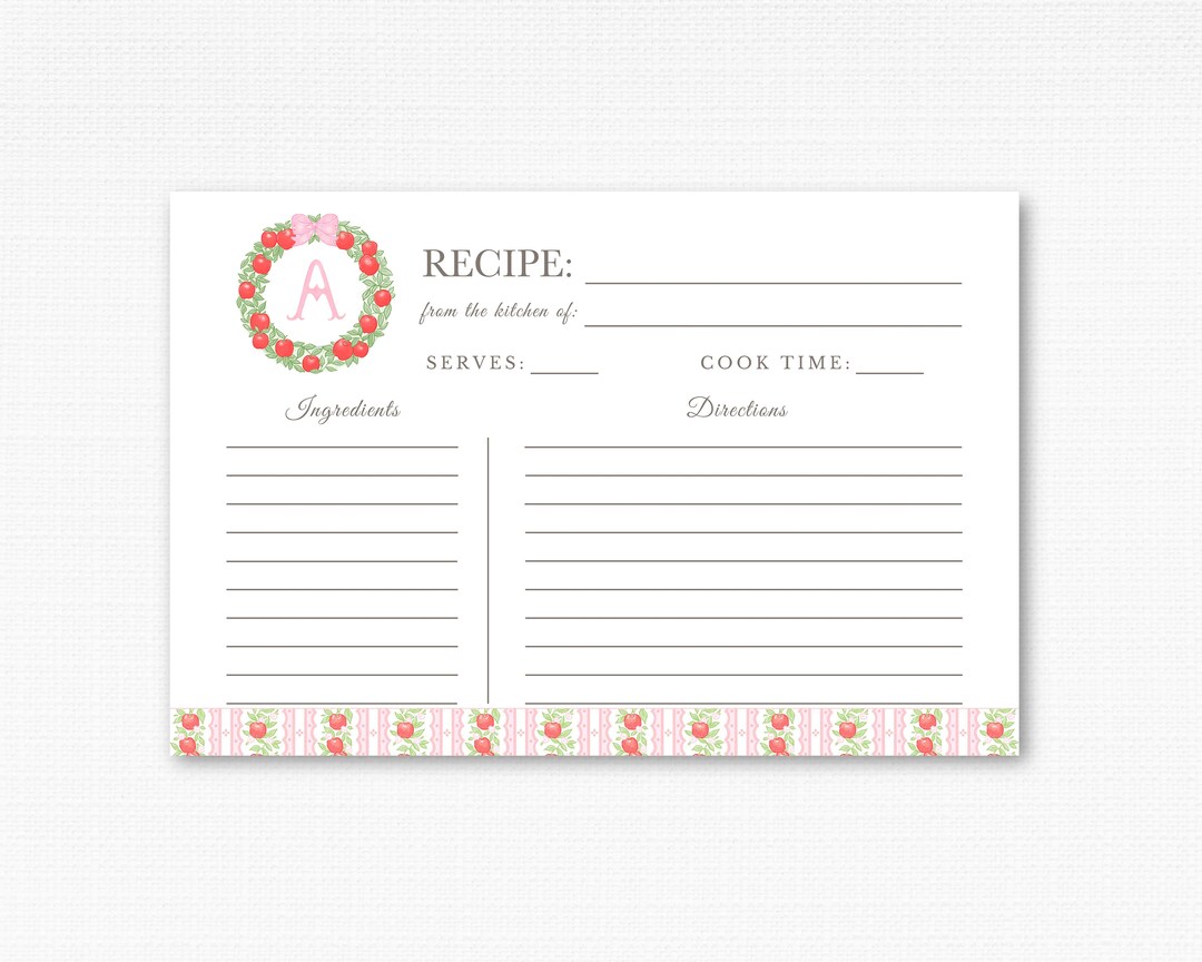 Personalized Apple Recipe Cards | Ideal for Recipe Boxes, Binders ...