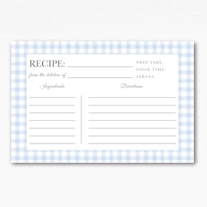 Blue & White Gingham Recipe Cards, Ideal for Handwritten Recipes and ...