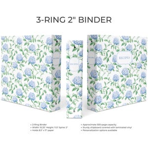 Personalized Blue Hydrangea Recipe Binder - Floral 3 Ring Notebook is ...