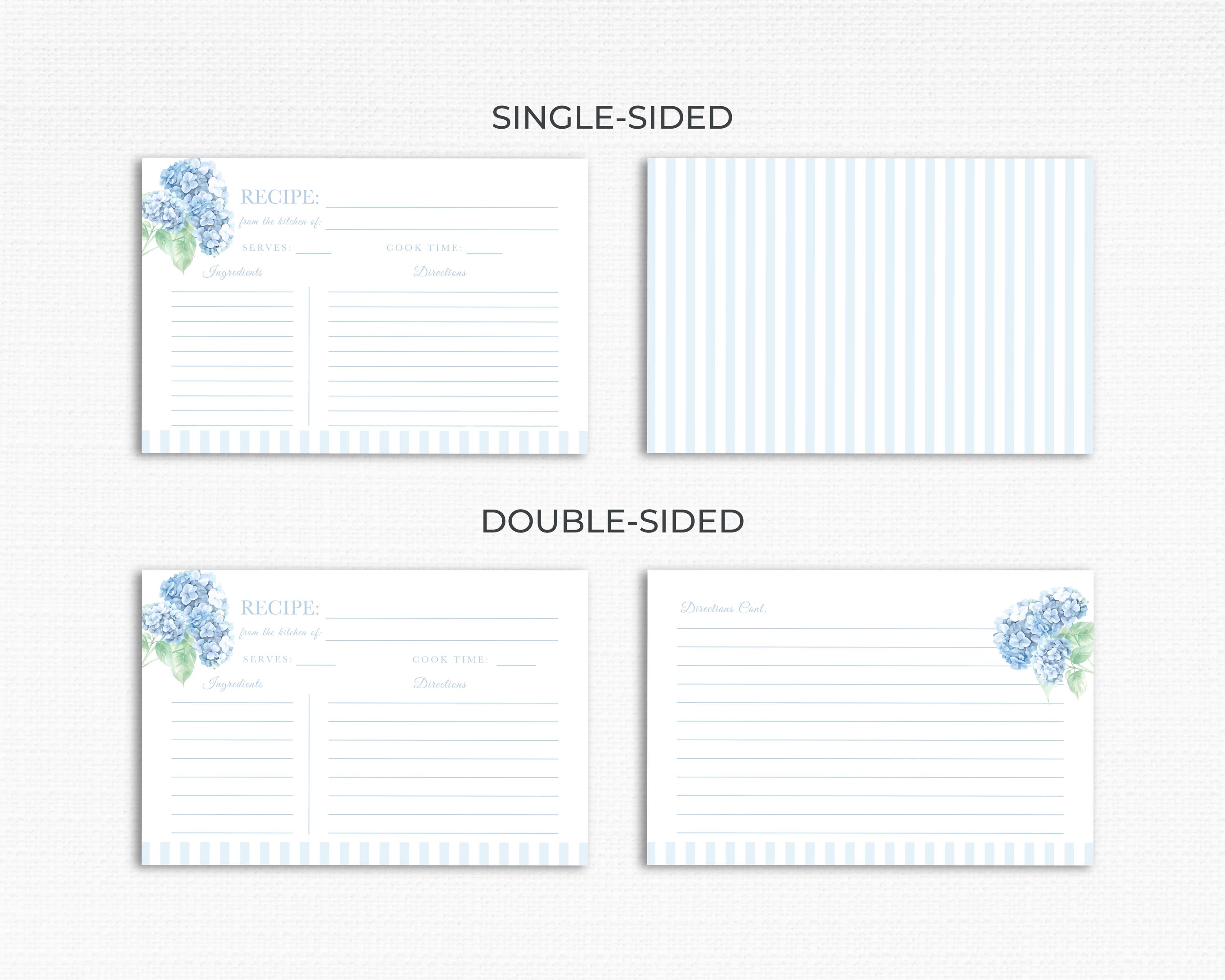 Blue Watercolor Hydrangea Recipe Cards - Ideal for Recipe Boxes ...