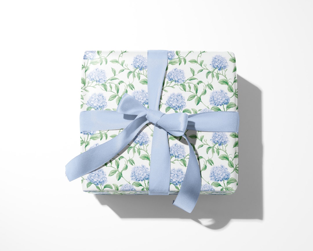 Blue Hydrangea Wrapping Paper, Floral Gift Wrap Perfect for Birthdays ...