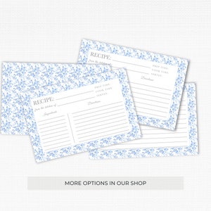 Blue & White Floral Recipe Cards - Ideal for Your Recipe Box, 3-ring ...