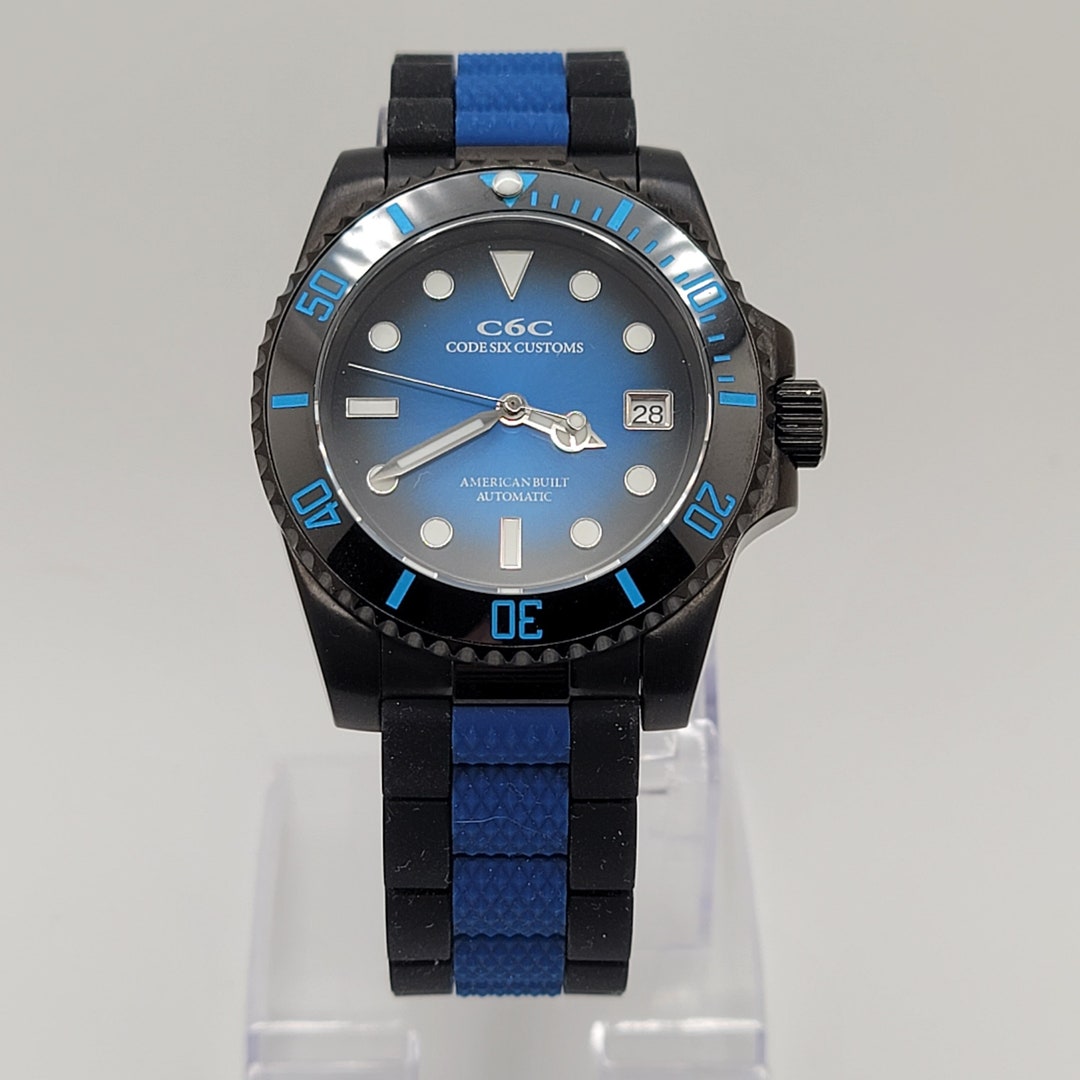 Code Six Custom Watches 40mm Sub-style blue Line Edition hand Built Mod ...