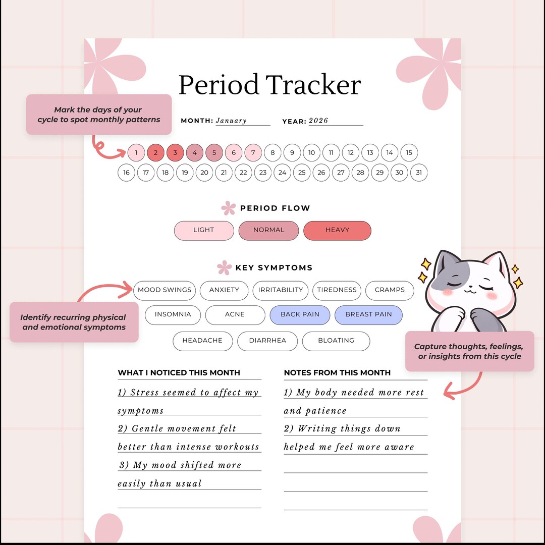 Monthly Period Log | Menstrual Calendar | Fertility Awareness ...