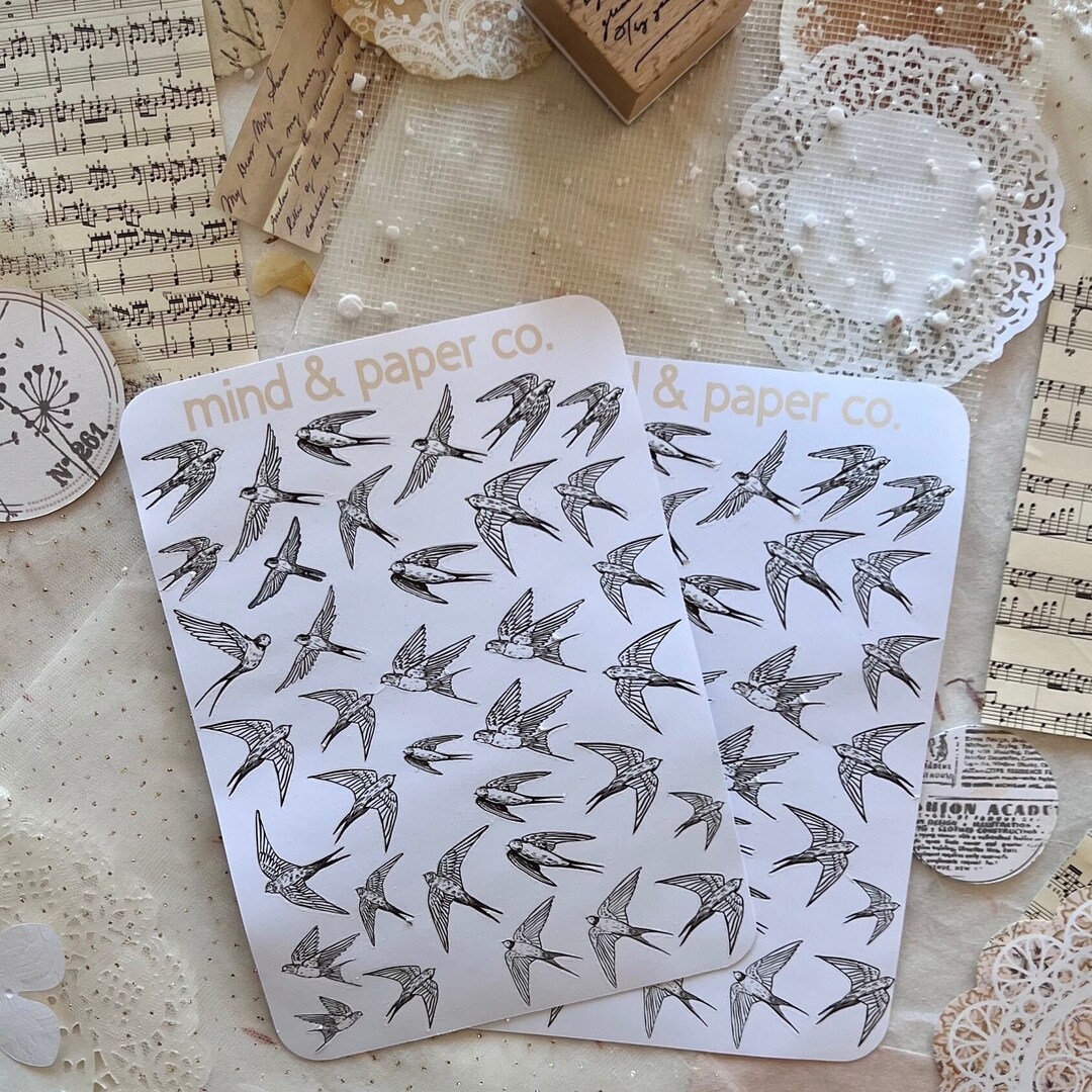 Stickers Vintage Bird Stickers 34 Pieces Handmade Stickers Swallow ...