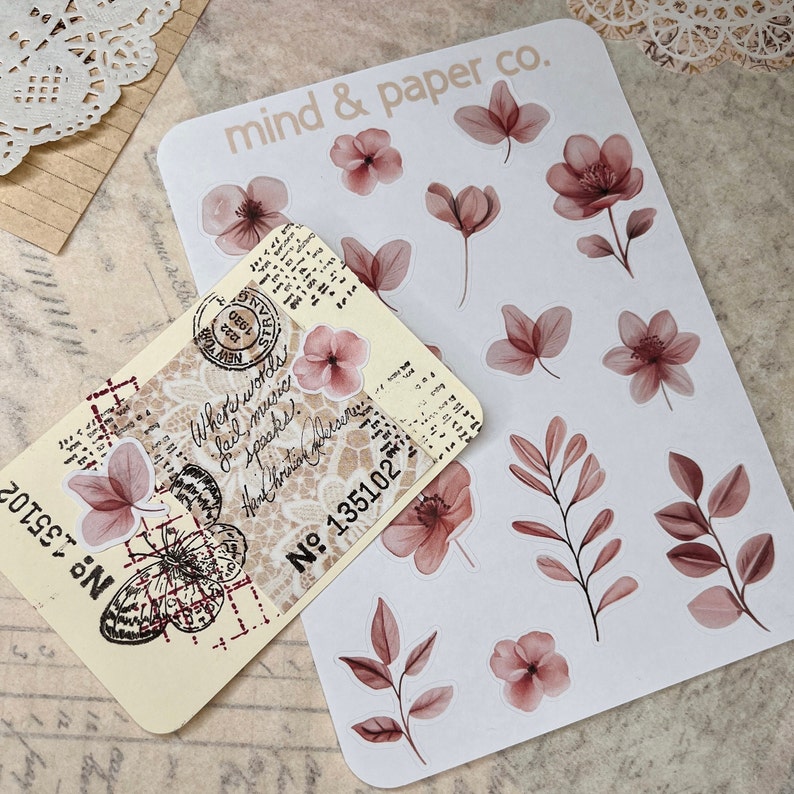 Vintage Pink Flower Sticker Sheets 2 Sheets 30 Pieces Aesthetic ...