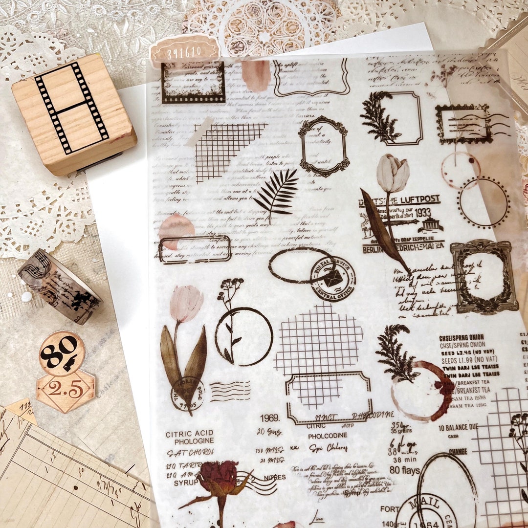 Printed Vellum Paper Set of 2 A4 Sheets Vintage Style Paper Crafts Junk ...