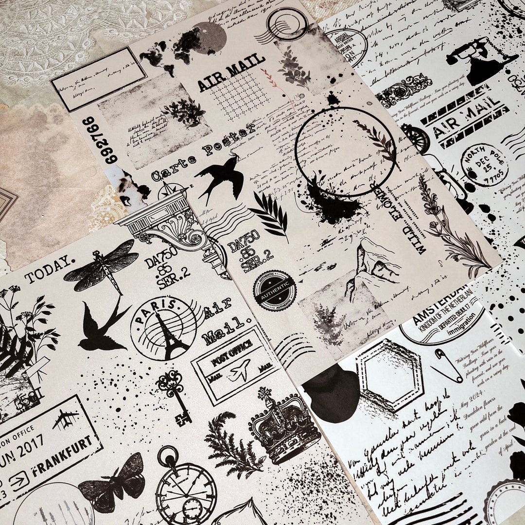 Decorative Paper Printable Vintage Style Set of 4 A4 Size White & Beige ...