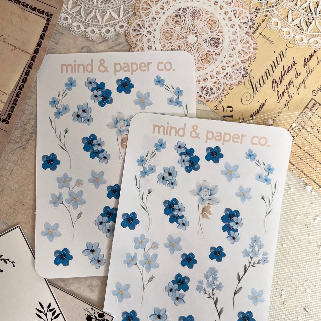 Blue Flower Stickers 2 Sheets Cute Floral Stickers Bujo and Journal ...