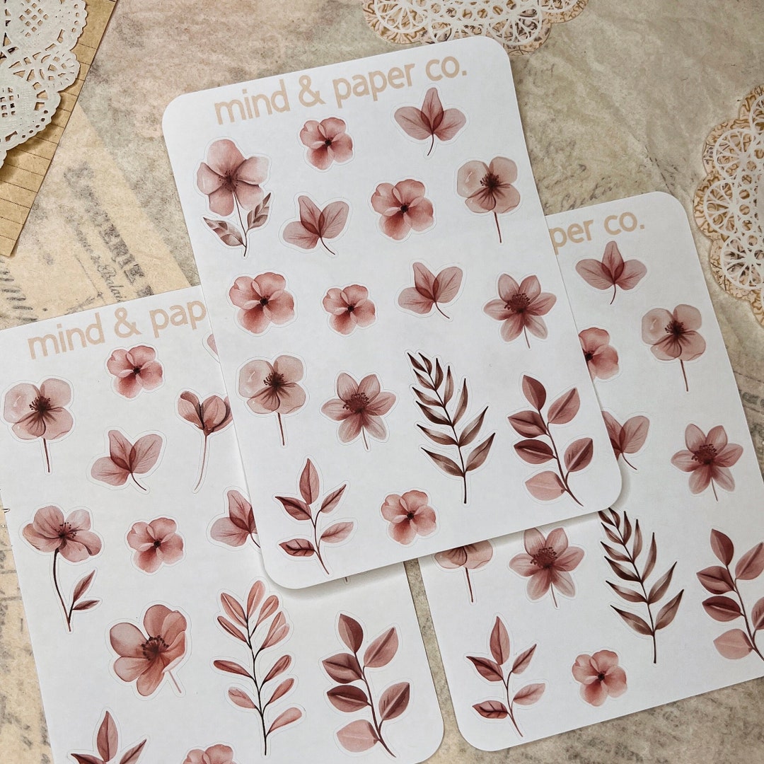 Vintage Pink Flower Sticker Sheets 2 Sheets 30 Pieces Aesthetic ...
