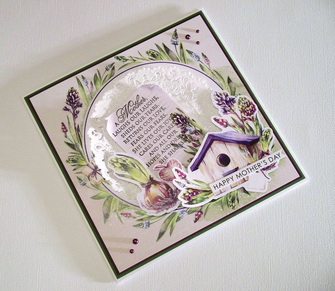 Handmade Mothers Day Card Features Hand Stamped Mother Poem, Florals ...